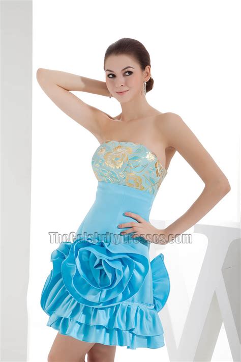 Blue Short Mini Embroidery Strapless Homecoming Party Dresses