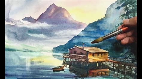 水彩画の基本 山と湖を描くコツ 3分講座 How to draw Mountain and Lake 3MIN Watercolor
