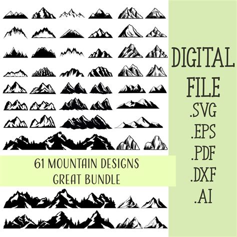 61 Mountains Svg Bundle File For Cricut For Silhouette Forest Tree