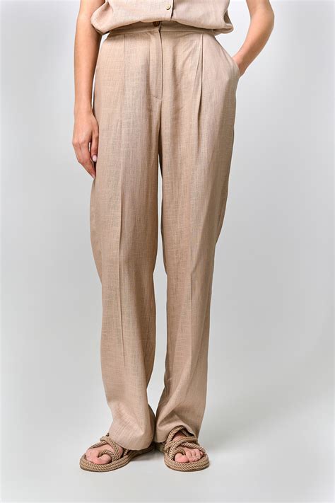 Бежеві льняні штани Діловий жіночий одяг ТМ Ольга Єгорова