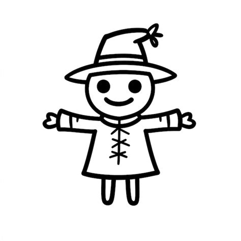Cute Scarecrow Vector Linear Black Premium Ai Generated Vector