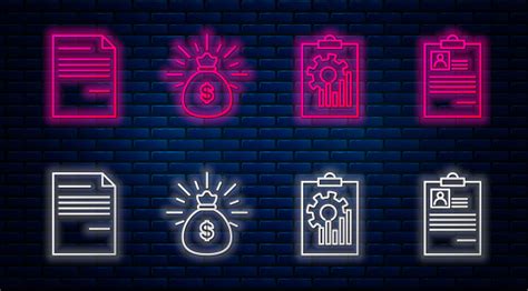 Set Line Money Bag Clipboard With Graph Chart Document And Clipboard