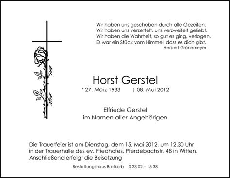 Traueranzeigen Von Horst Gerstel Trauer In Nrw De