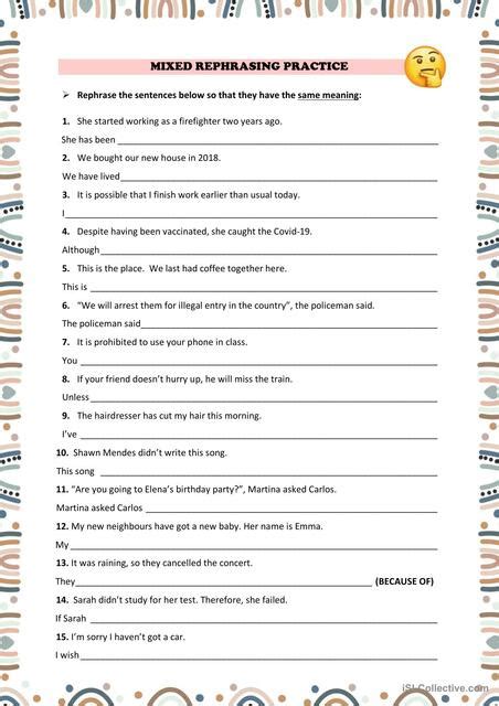 Mixed Rephrasing Practice B M Udocz