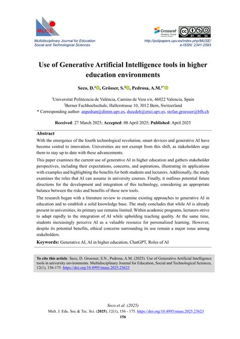 (PDF) Use of Generative Artificial Intelligence tools in university environments