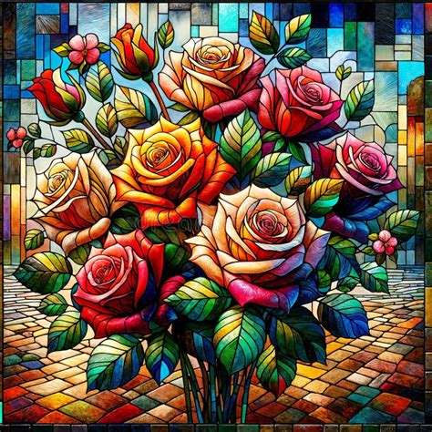 Stained Glass Roses Gen Ai Stock Illustration Illustration Of Pattern Flower 355034038