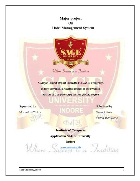 Hotel Management System Project Major Project On Hotel Management System A Major Project
