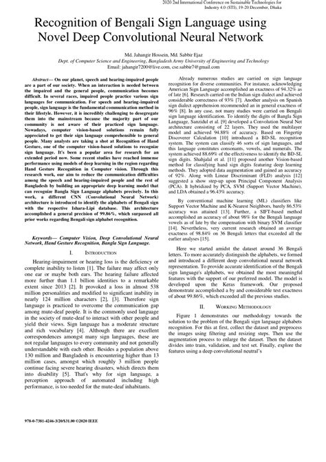 Pdf Recognition Of Bengali Sign Language Using Novel Deep Convolutional Neural Network