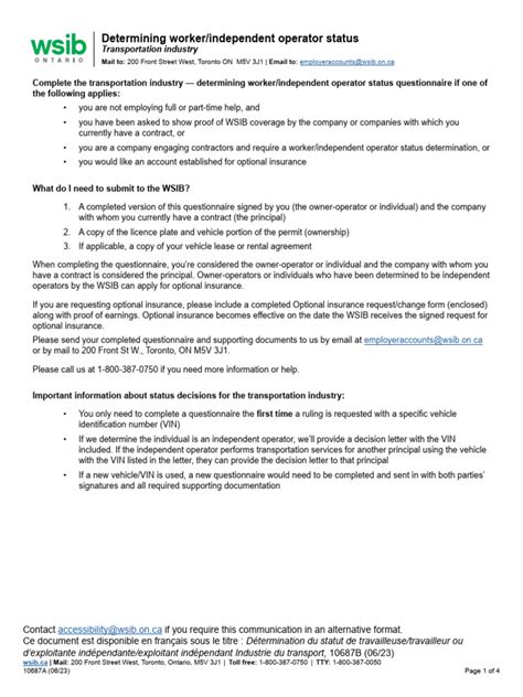 Wsib Form Transportation Pdf Insurance Employment