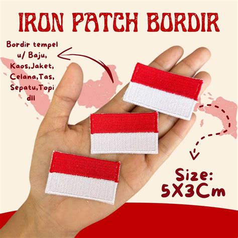 Emblem Bordir Merah Putih Tinggal Setrika Patch Iron Bendera Indonesia Embelm Bordiran Baju