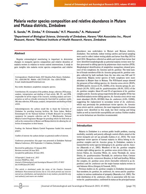 Pdf Malaria Vector Species Composition And Relative Abundance In