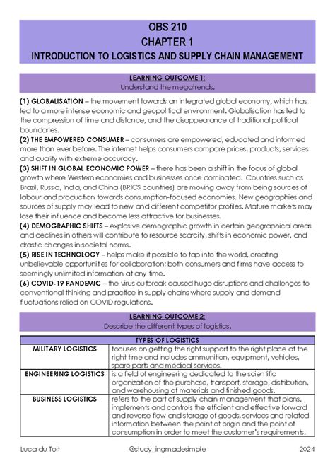 OBS 210 Chapter 1 OBS 210 CHAPTER 1 INTRODUCTION TO LOGISTICS AND
