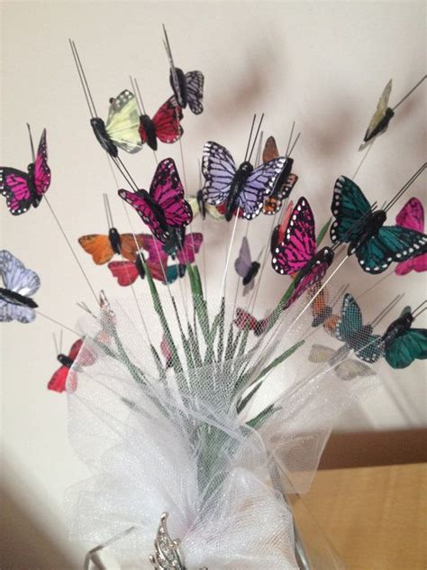 Multi Coloured Feather Butterfly Bouquet Fabric Flowers Butterfly Bouquet