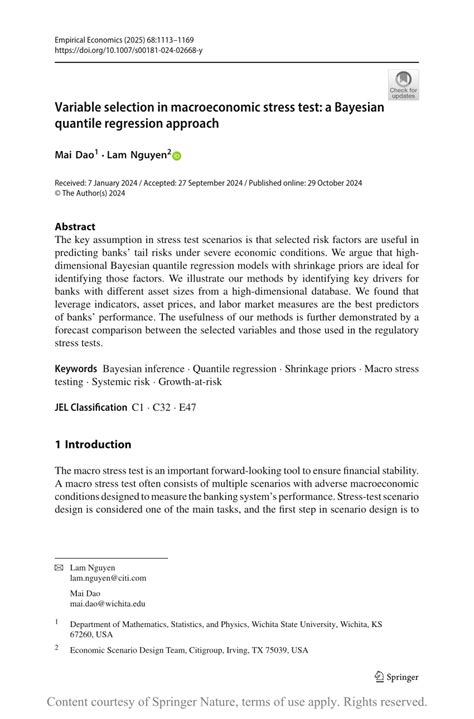 Pdf Variable Selection In Macroeconomic Stress Test A Bayesian