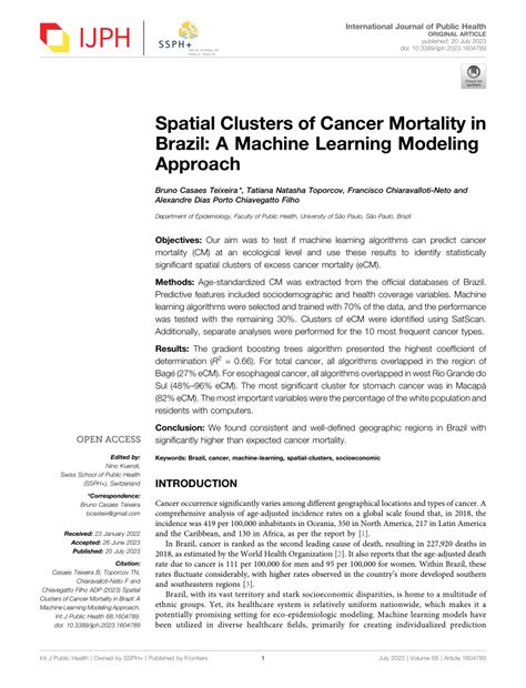 Pdf Spatial Clusters Of Cancer Mortality In Brazil A Machine