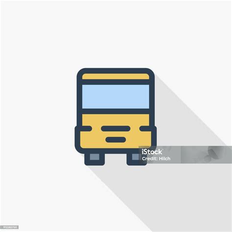 여객 버스 선 평면 색상 아이콘입니다 선형 벡터 기호입니다 화려한 긴 그림자 디자인입니다 경관에 대한 스톡 벡터 아트 및 기타 이미지 Istock