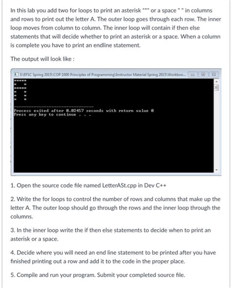 Solved In This Lab You Add Two For Loops To Print An Chegg Com