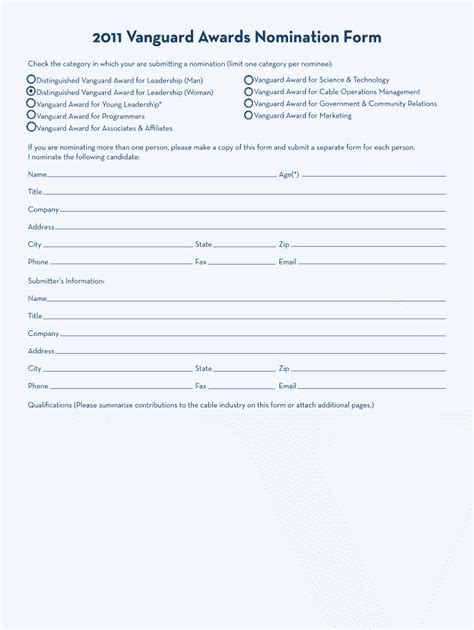 Vanguard Awards Nomination Form The Cable Show Fill Out And Sign