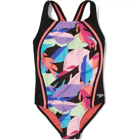 Speedo Girls Swimsuit One Piece Thick Strap Racer Back Printed