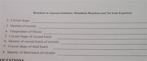 Solved Reactions In Aqueous Solutions Metathesis Reactions