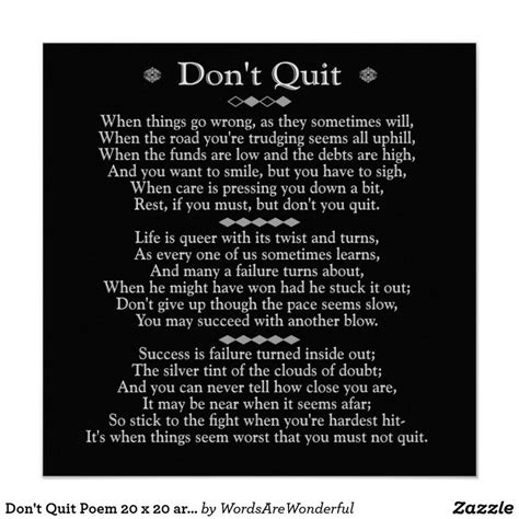 Dont Quit Poem 20 X 20 Art Poster Zazzle