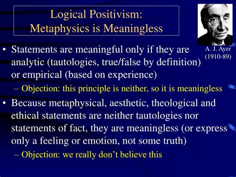 Ppt Logical Positivism Metaphysics Is Meaningless Powerpoint