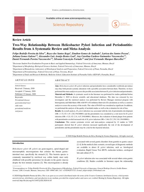 Pdf Two Way Relationship Between Helicobacter Pylori Infection And