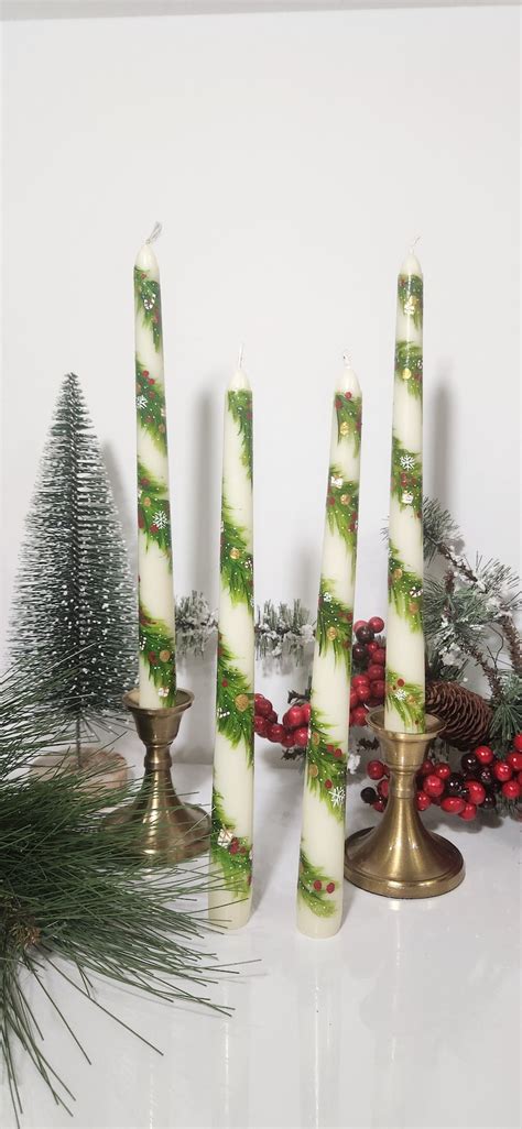 Hand Painted Taper Candles Christmas Candles Set Of 2 Christmas Taper