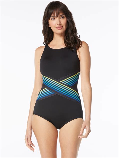 Gabar High Neck Chlorine Resistant One Piece Swimsuit Black Blue