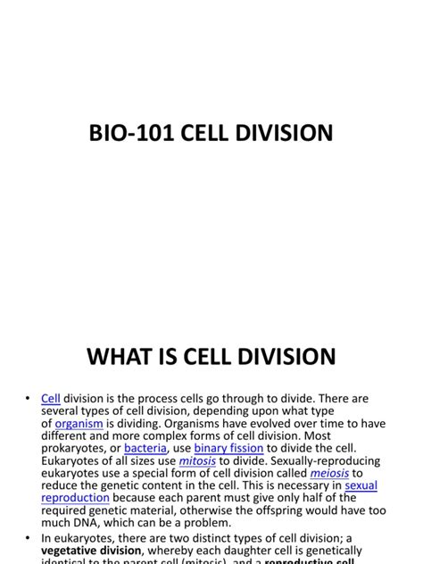 Bio 101 Cell Division Pdf Meiosis Mitosis