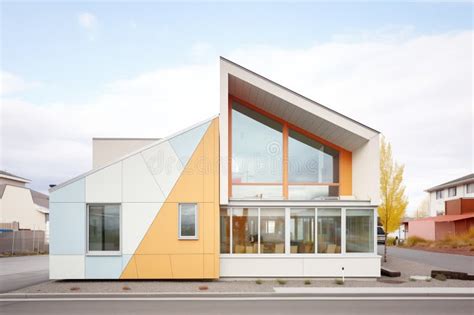 Angular Modern Facade Of A Residential Building With Irregular Windows Stock Image Image Of