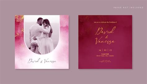 Tarjeta de invitación de boda con foto rosa para publicaciones en redes