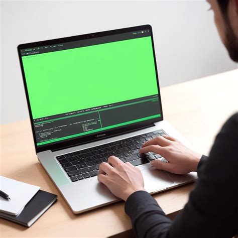 GREEN SCREEN LAPTOP ON TABLE Premium AI Generated Image
