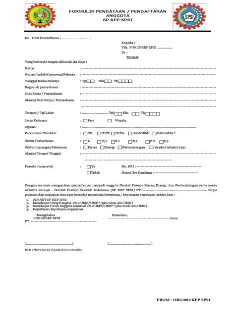 Formulir Pendaftaran Anggota Pdf