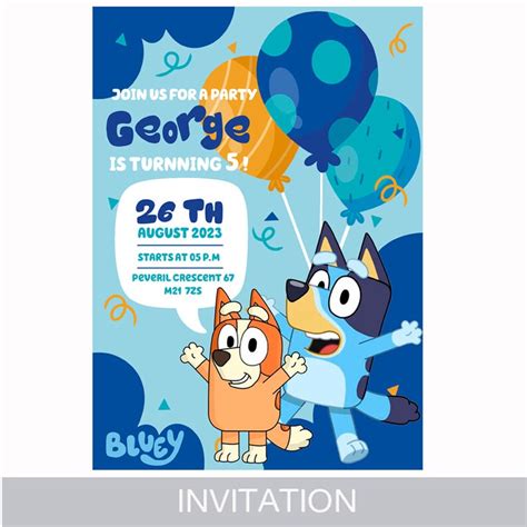 Editable Bluey Birthday Party Invite Bluey Birthday Digital Invitation