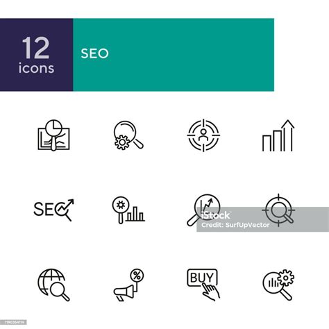 Seo 線圖示集向量圖形及更多一組物體圖片 一組物體 全球性 公告信息 Istock