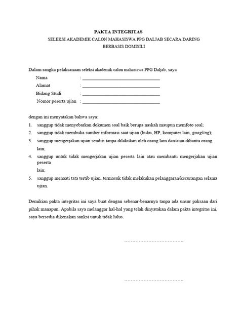 Form Fakta Integritas Pdf