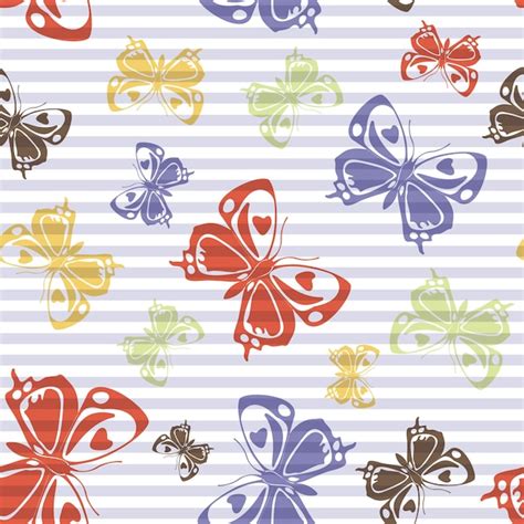 Siluetas De Mariposas Voladoras Sobre Costura Vectorial De Fondo Rayado