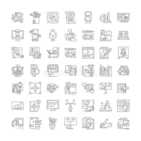 图形设计线性图标、符号、符号矢量线插图集 向量例证 插画 包括有 徽标 油漆刷 线性 图象 媒体 165756032