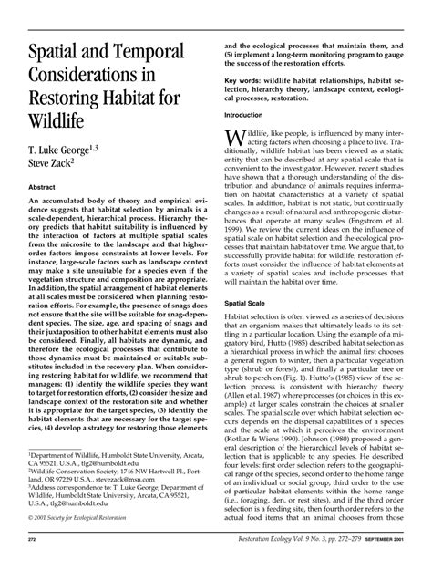 Pdf Spatial And Temporal Considerations In Restoring Habitat For Wildlife