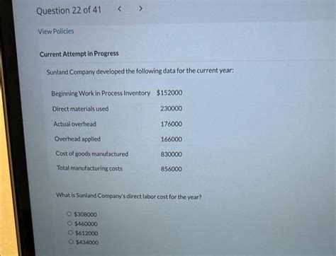 Solved Current Attempt In Progress Sunland Company Developed Chegg