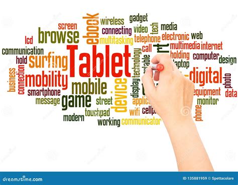Tablet Word Cloud Hand Writing Concept Stock Image Image Of Display