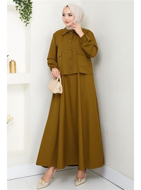 Faylin Ceket Elbise İkili Takım 1565 Yağ Yeşili