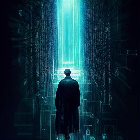 A Guy Walking Into Matrix Glitch Digital Art Stock Illustration