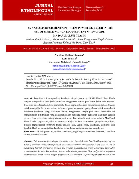 Pdf An Analysis Of Students Problem In Writing Error In The Use Of