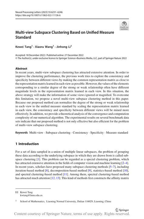 Multi View Subspace Clustering Based On Unified Measure Standard