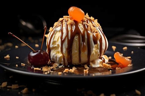 Premium Photo Desserts With Ice Cream And Chocolate Syrup