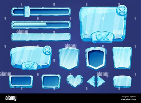 Set Game Menu Assets Ice Buttons Interface Elements 2d In Cartoon