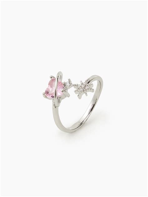 Alloy Heart Crystal Rhinestone Cuff Ring For Vacation Date Exhibition