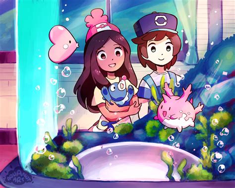 Selene Elio Popplio Luvdisc And Corsola Pokemon And 1 More Drawn